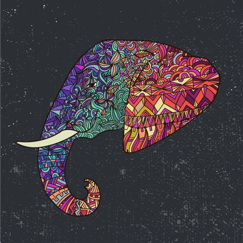 Vector Hand Drawn Colorful Tribal Ornate Decorated Elephant