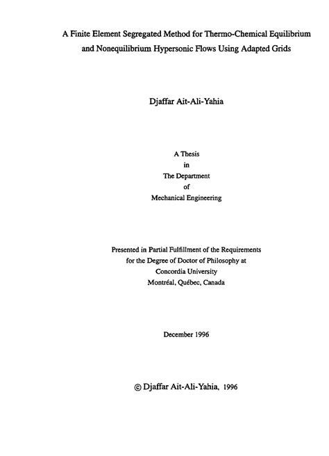 A Finite Element Segregated Method For Thermo Chemical Equilibrium And