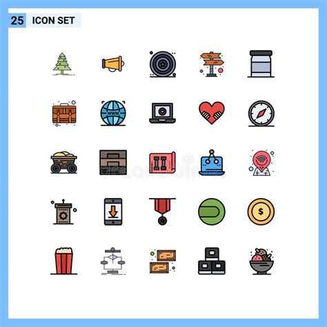 Mobile Interface Filled Line Flat Color Set Of 25 Pictograms Of Food Navigation Celebration