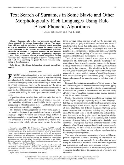 Pdf Rule Based Phonetic Search Approaches For Central Europe