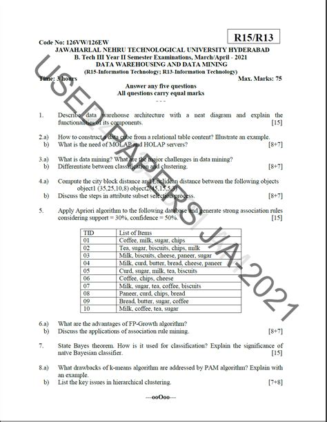 Jntuh B Tech Data Warehousing And Data Mining March April 2021 Question Paper University