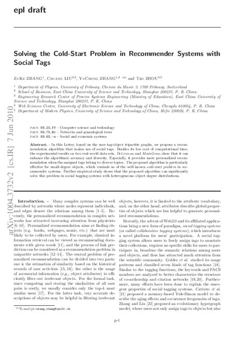 Pdf Solving The Cold Start Problem In Recommender Systems With Social