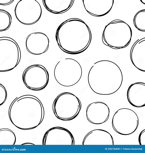 Hand Drawn Circle Line Sketch Seamless Pattern Abstract Line Black Background Stock Vector