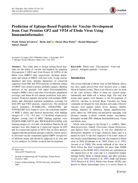 Pdf Prediction Of Epitope Based Peptides For Vaccine Development From