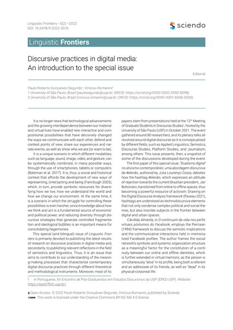 Pdf Discursive Practices In Digital Media An Introduction To The Special Issue