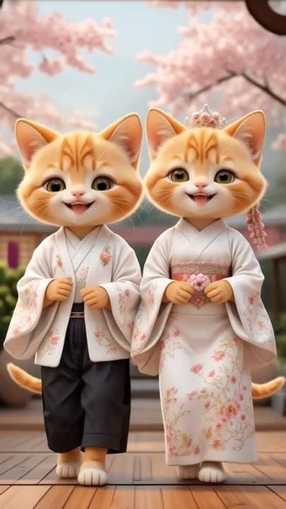 Romantic Japanese Cat Couple Cute Love Walk Animation Viral 3d Shorts Catvideos Catcouple