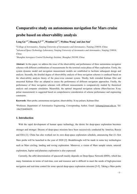 PDF Comparative Study On Autonomous Navigation For Mars Cruise Probe Based On Observability