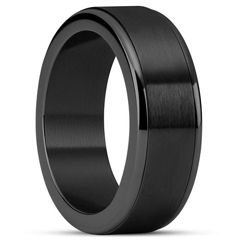 Enthumema 8 Mm Brushed Black Stainless Steel Fidget Ring In Stock Seizmont