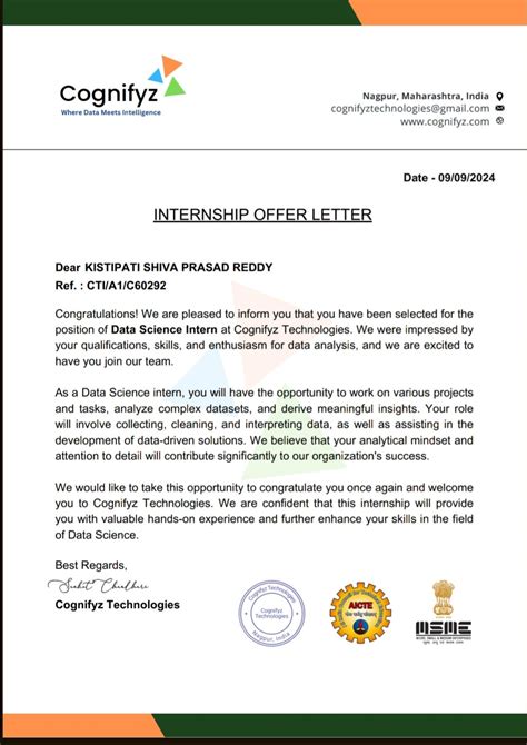 Datascience Internship Cognifyztechnologies Learning Growth Dataanalysis Kistipati Shiva