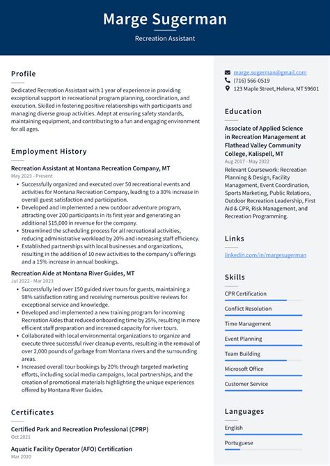 Top 18 Recreation Assistant Resume Objective Examples