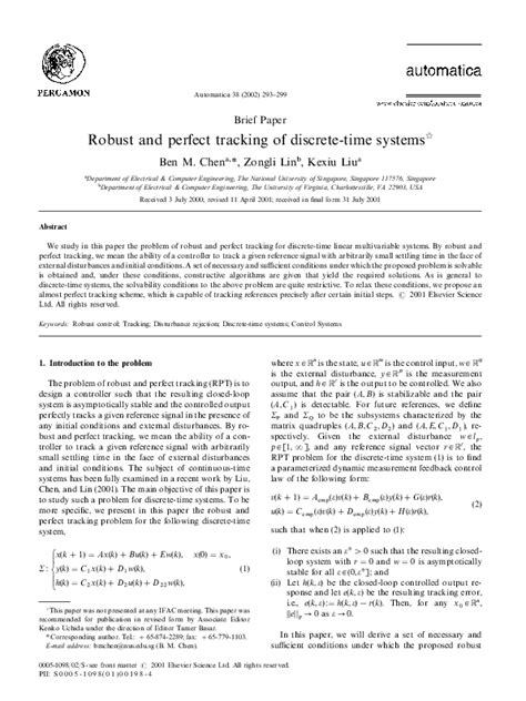Pdf Robust And Perfect Tracking Of Discrete Time Systems