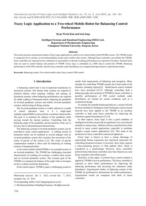 Pdf Fuzzy Logic Application To A Two Wheel Mobile Robot For Balancing Control Performance