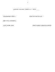 DENSITYLABREPORTTemplate Docx QUEENS COLLEGE CHEM SEC LAB REPORT EXP DATE OF