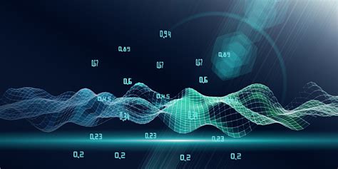 abstract infographics with wavy glow grid data with bllured lines on