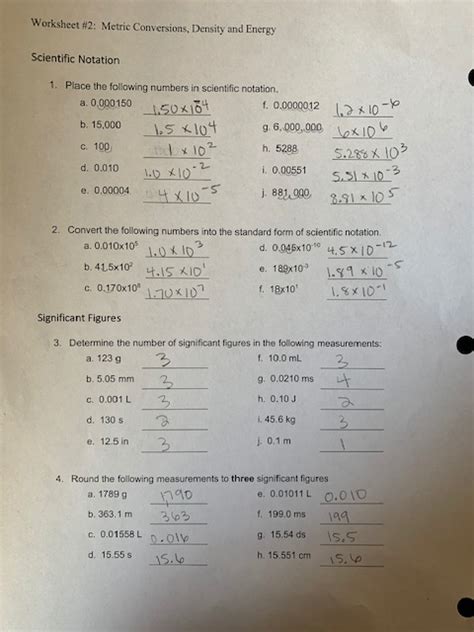 solved worksheet 2 metric conversions density and energy