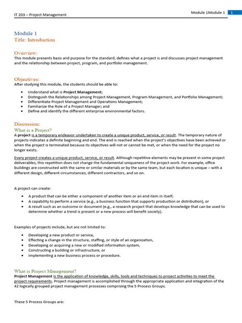 It 203 Project Management Module 1 Pdf Project Management