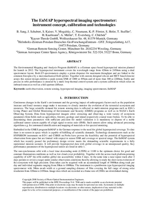pdf the enmap hyperspectral imaging spectrometer instrument concept