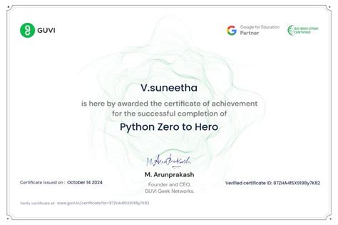 V Suneetha On Linkedin Python Guvi Artificialintelligence