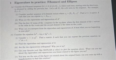 Solved 1 Eigenvalues In Practice Fibonacci And Ellipses A