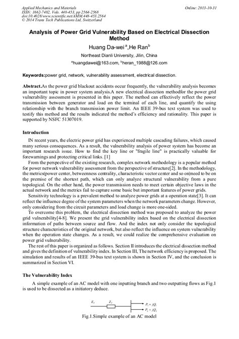 Analysis Of Power Grid Vulnerability Based On Electrical Dissection Method Scientificnet