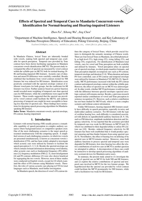 Pdf Effects Of Spectral And Temporal Cues To Mandarin Concurrent Vowels Identification For