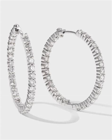 Memoire 18k White Gold Oval Diamond Hoop Earrings Neiman Marcus