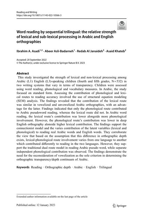 Pdf Word Reading By Sequential Trilingual The Relative Strength Of Lexical And Sub Lexical