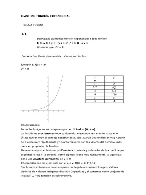 Clase 19 Función Exponencial Pdf Función Matemáticas Conceptos Matemáticos