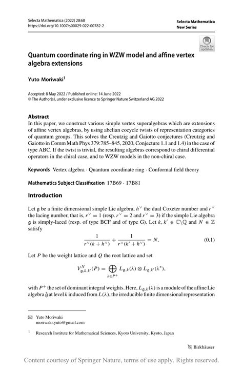 Quantum Coordinate Ring In Wzw Model And Affine Vertex Algebra Extensions