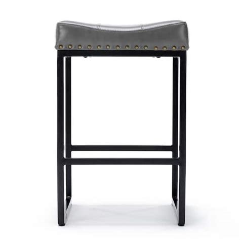 Lue Bona 24 In Dark Gray Metal Counter Stool With Faux Leather Seat