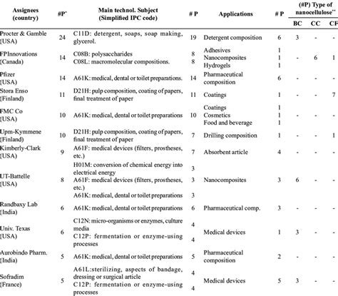 Main Assignee Profile Compiled From Patent Documents In Nanocellulose