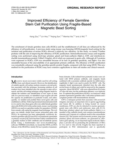 Pdf Improved Efficiency Of Female Germline Stem Cell Purification
