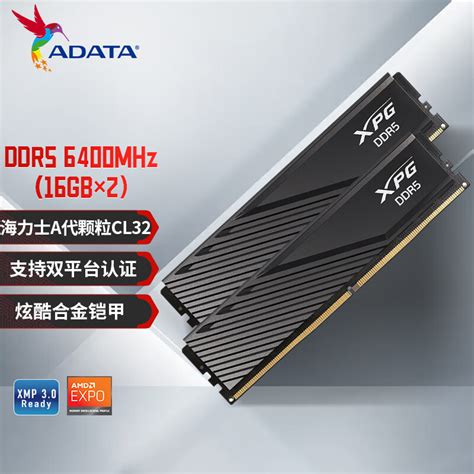 威刚 adata 32gb 16gbx2 套装 ddr5 6400 台式机内存条 海力士a die颗粒 xpg威龙d300（黑色）c32 京