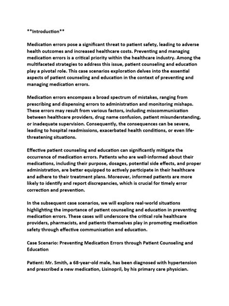 Preventing And Managing Medication Errors Patient Counseling And