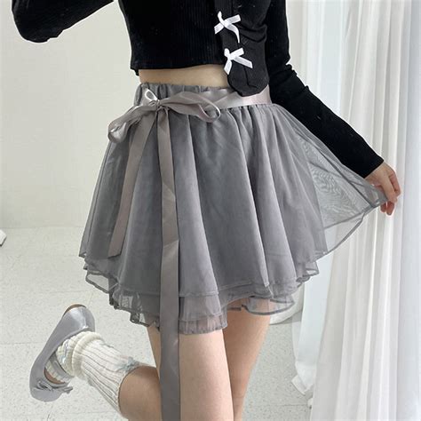 파인컬러 발레코어룩속바지o 마테 리본 쉬폰 샤 플리츠 캉캉 미니스커트 발레코어 러블리룩