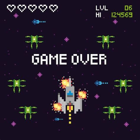 Premium Vector Video Game Space Pixelated Scene And Game Over Message