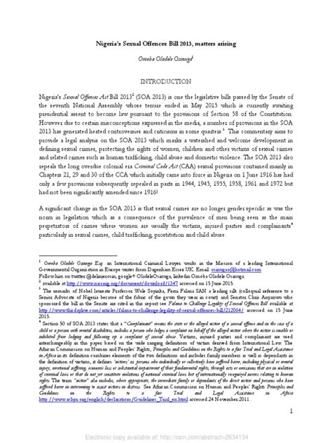 Nigerias Sexual Offences Bill 2013 Analysis Pdf Sex And The Law