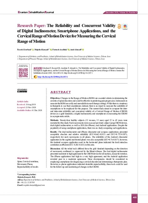 Pdf Research Paper The Reliability And Concurrent Validity Of Digital Inclinometer