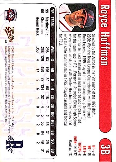 2001 Multi Ad Round Rock Express Minor League Baseball 23 Royce