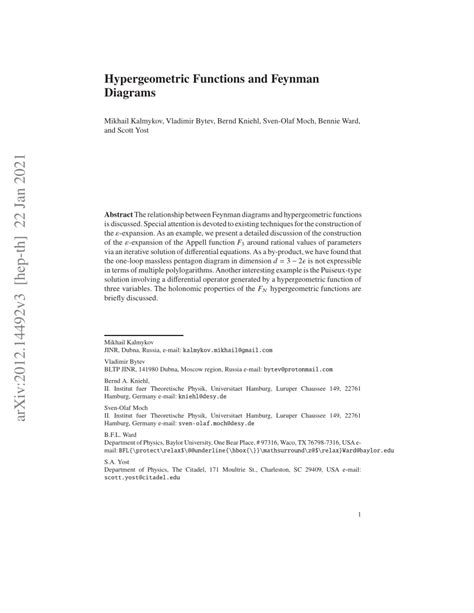 Pdf Hypergeometric Functions And Feynman Diagrams
