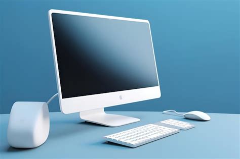 Free Photo Computer With Keyboard And Mouse On A Blue Background 3d Rendering