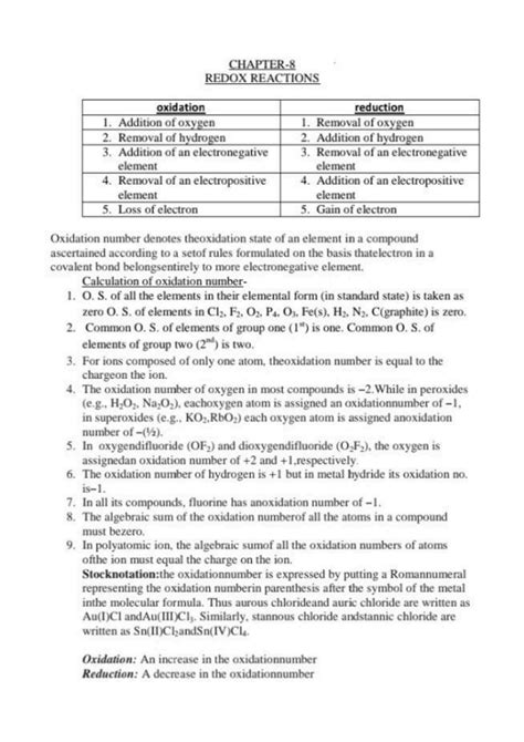 SOLUTION Redox Reaction Pdf Notes Xi Chemistry Redox Reaction Oxidation And Reduction Example