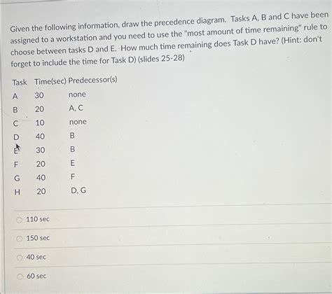 solved given the following information draw the precedence