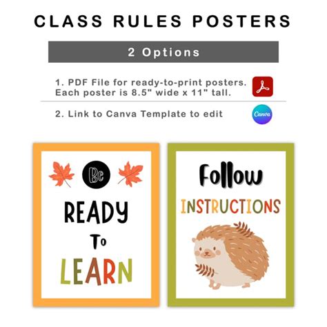 Classroom Rules Posters Brown Autumn Theme Editable By Kjunresource