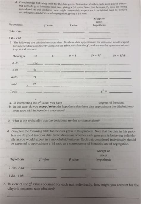 solved d complete the following table for the data given