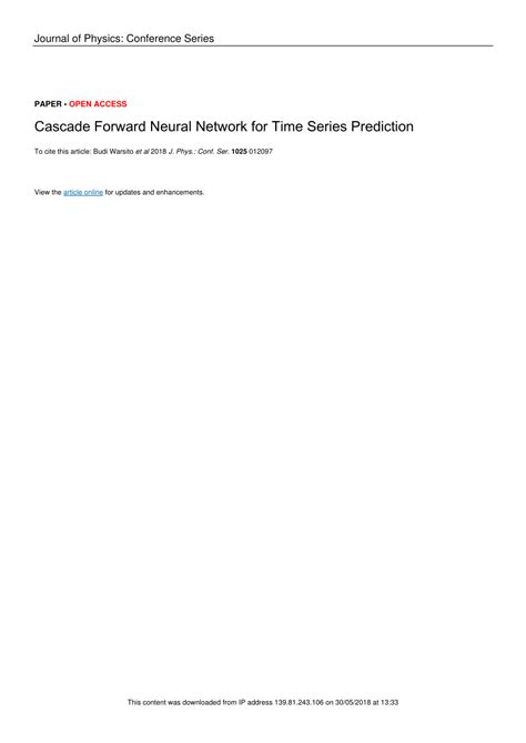 Pdf Cascade Forward Neural Network For Time Series Prediction