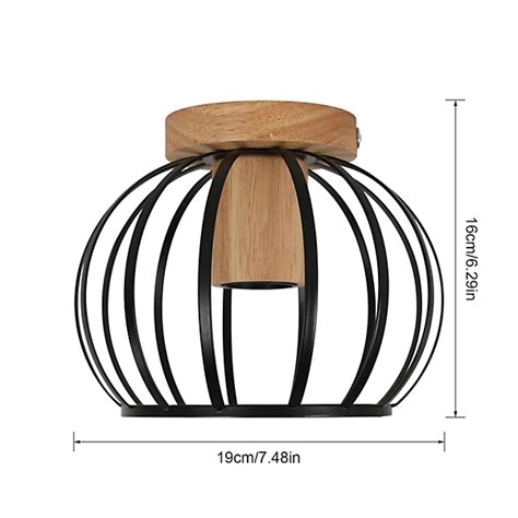 Pheashine Black Vintage Industrial Cage Wood Base E27 Semi Flush Mount