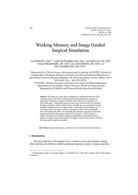 Pdf Working Memory And Image Guided Surgical Simulation