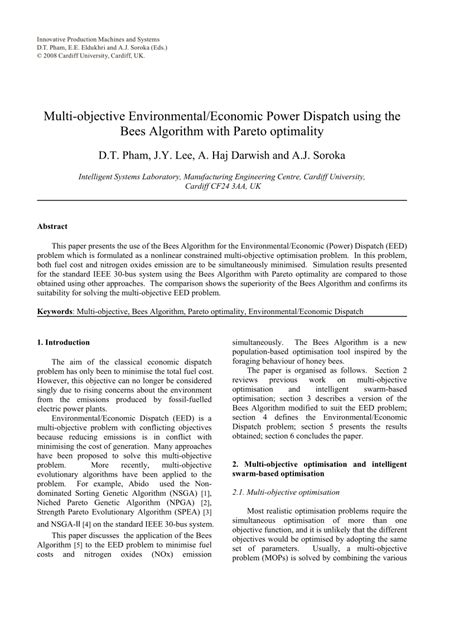 Pdf Multi Objective Environmentaleconomic Power Dispatch Using The