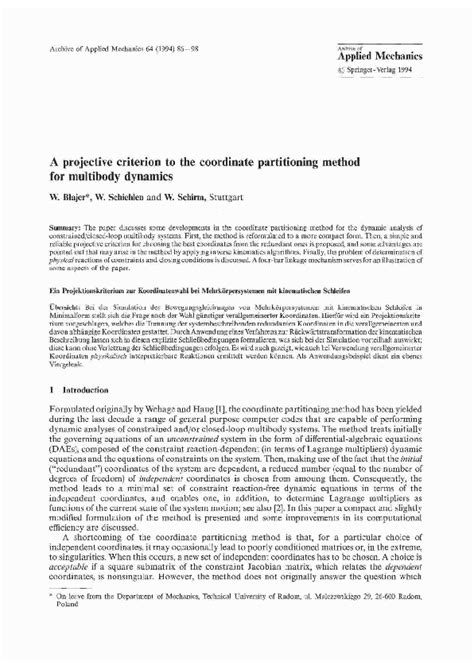Pdf A Projective Criterion To The Coordinate Partitioning Method For